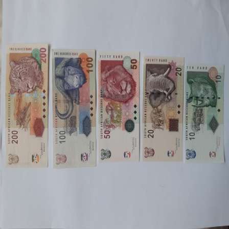 TT Mboweni - Set of R10, R20, R50 (UNC) and R100, R200 (used) 2nd issue ...